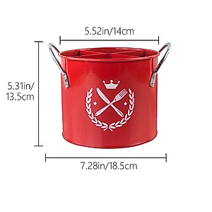 CBEYNCHOS Flatware Organizers for Forks Spoons Knives Cooking Tools,Kitchen Utensil Holder,Cutlery Caddy Storage Bucket with Drain Hole (Red)