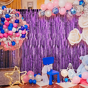 Crosize 3 Pack 3.3 x 9.9 ft Purple Foil Fringe Backdrop Curtain, Streamer Backdrop Curtains, Streamers Birthday Party Decorations, Tinsel Curtain for Parties, Galentines Decor