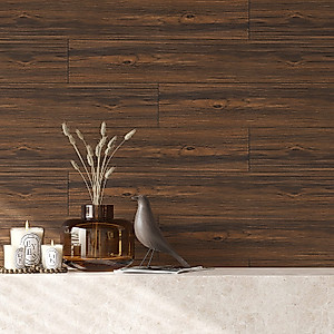 VEELIKE 6''x36'' Dark Brown Wood Vinyl Flooring Peel and Stick Floor Tile Bathroom Waterproof Wood Look Vinyl Plank Flooring Self Adhesive Laminate Flooring for Bedroom Kitchen RV (4-Tiles, 6 Sq. Ft.)