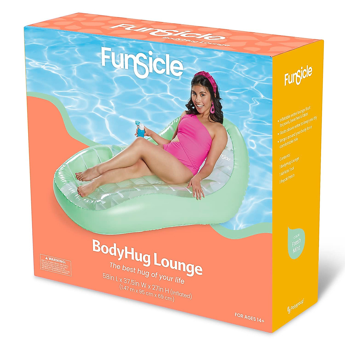 Funsicle 4.8 ft BodyHug Inflatable Lounge Chair with Cup Holder