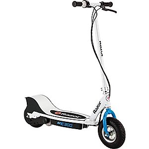Razor E300 Electric Scooter - 9" Air-filled Tires, Up to 15 mph and 10 Miles Range, White/Blue