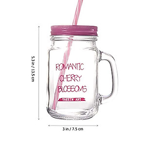 DOITOOL Mason Jar Drinking Mug 500ML Smoothie Cup Glass Juice Tumbler with Lid Handle and Straw for Juice Milk Cold Water Beverages (Pink)