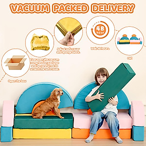 21Pcs Modular Kids Play Couch Building Fort - Multi-Colored Number Puzzle Toddler Play Couch Set for Classroom Bedroom Playroom, Creative Convertible Kids Explorer Sofa Furniture