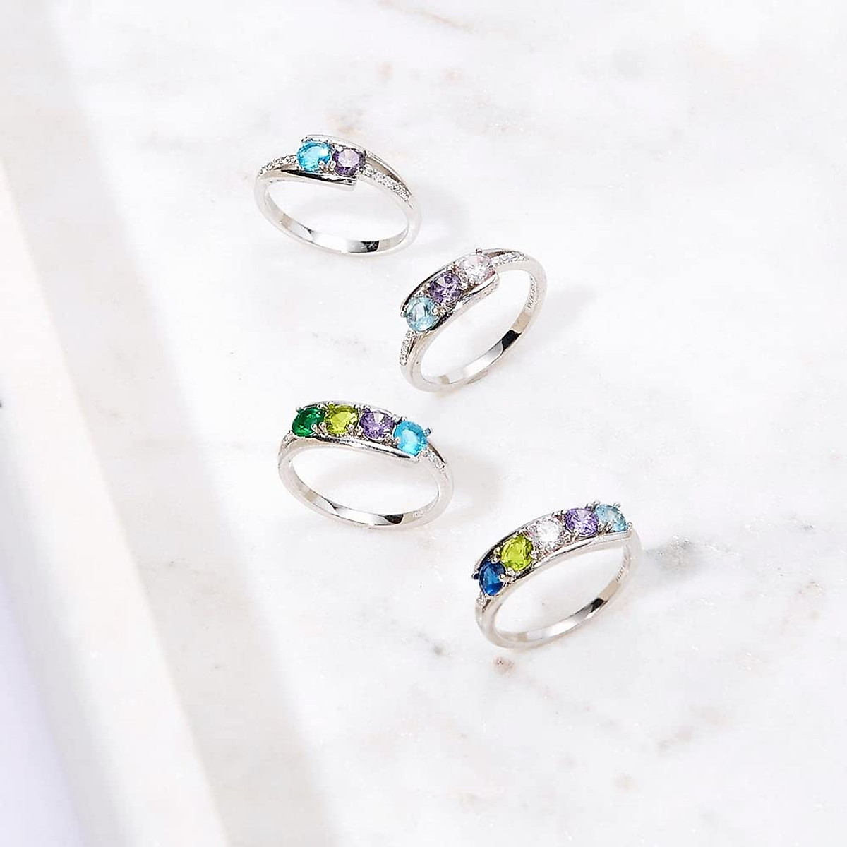 EVE'S ADDICTION Women's Personalized Sterling Silver Petite 2 Stone Simulated Birthstone Mother's Ring (ring size 6) Gift for Her for Her Family Ring - Gifts for Mom