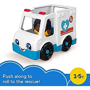 Fisher-Price Little People Ambulance, push-along vehicle with EMT figure for toddlers and preschool kids ages 1 to 5 years