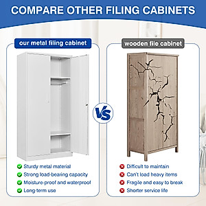 BYNSOE Metal Storage Cabinet 72'' Metal Locker with Locking Metal Storage Locker with Hanging Rod for Office Hospital Require Assembly (White)