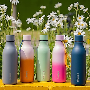 BJPKPK Insulated Water Bottles, 18oz Stainless Steel Metal Water Bottle with Strap, BPA Free Leak Proof Thermos, Mugs, Flasks, Reusable Water Bottle for Sports & Travel, Navy Blue