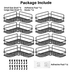 Corner Shower Caddy Shelf Organizer, Adhesive Bathroom Basket with Movable Hooks, Shower Shelf Wall Mounted Organizer for Bathroom, Toilet, Kitchen and Dorm,8-Pack