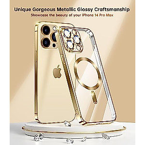Waldeng for iPhone 14 Pro Case with Integrated Camera Lens Protector, [Compatible with MagSafe] [Original iPhone Exterior], Crystal Clear Case for iPhone 14 Pro 6.1", Gold