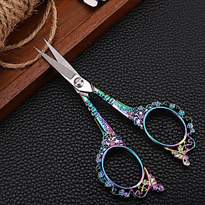 YOUGUOM Embroidery Scissors, Stainless Steel Sharp Sewing Scissor for Cross Stitch, Needlework, Threading Cutting Handcraft Craft Art Work DIY Tool - 4.5in Rainbow Vintage European Style