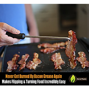 Cave Tools Food Flipper and Meat Hook for Grilling, Flipping, and Turning Vegetables and Meats BBQ Grill and Smoker Accessories, Right-Handed, Large (17 In) + Small (12 In)