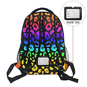 ALAZA Rainbow Leopard Cheetah Print Animal Backpack Purse with Multiple Pockets Name Card Personalized Travel Laptop School Book Bag, Size S/16 inch