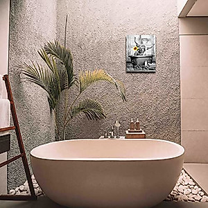 Rinsiken Highland Cow Wall Art in Bathtub Canvas Print - Black and White Photo Bubble Funny Cattle Pictures Animal Painting Farmhouse Artwork 12x16 inch for Wall