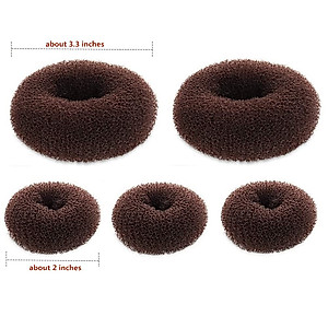 SQULIGT 5 PCS Donut Hair Bun Maker, Dark Brown Ring Style Bun Makers Set (2 Large and 3 Small)