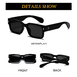 EYLRIM Square Frame Sunglasses for Women Men Trendy Chunky Rectangle Sun Glasses Black Shades UV400 Protection(2 Pack (Black/Grey+Leopard/Gradient Tea))