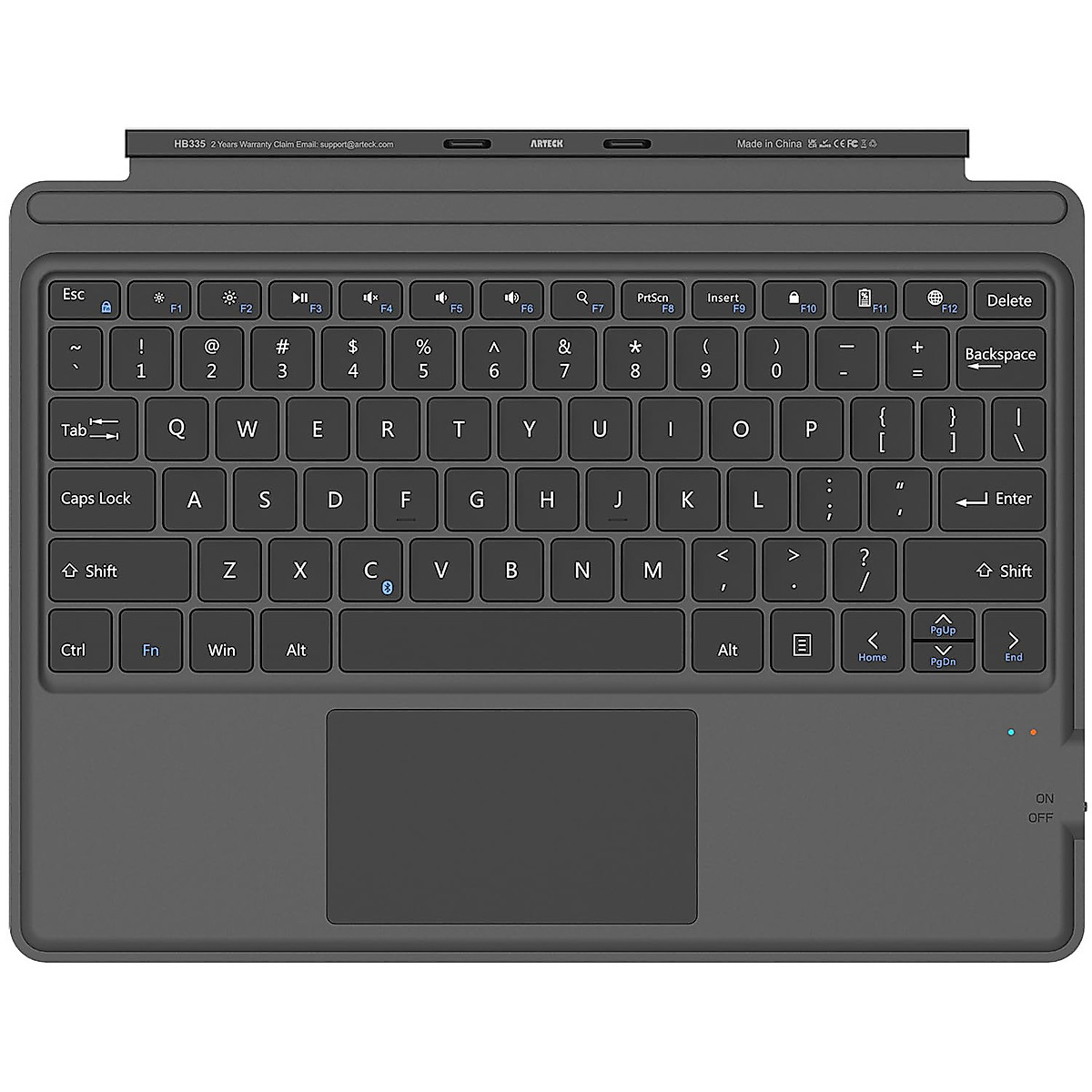 Arteck Microsoft Surface Pro Keyboard Type Cover, Ultra-Slim Portable Bluetooth Wireless Keyboard for Latest Surface Pro 10, Pro 9, Pro 8, Pro X with Touchpad Built-in Rechargeable Battery