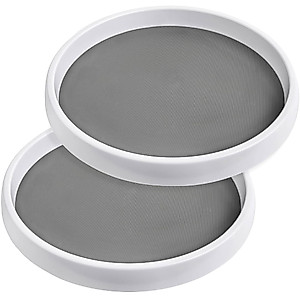 Lazy Susan Turntable 10" | Lazy Susan Organizer for Cabinet, Pantry, Refrigerator, Counter | Plastic with Rubber Lining, White [2 Pcs]