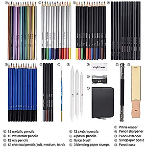 ZZWOND Drawing Pencils For Artists,72 Piece Kit Sketch Pencils and Colored Pencils Art Set - Ideal Gift for Beginners & Pro Artists Drawing Art, Sketching, Shading & Colouring