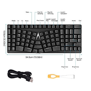 M MAKETHEONE Ergonomic Mechanical Gaming Keyboard, X-Bows Butterfly Layout Mech Keebs, USB-C Wired 80% Ergo KB with 86 Keys White Backlit for Desktop Computer PC (Lite, Gateron Black Switches)