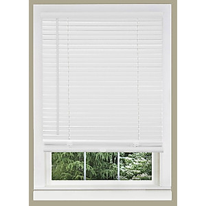 PowerSellerUSA 1" Slats Cordless Window Blinds, 48L x 32W Inches Solid Pattern Light Filtering Vinyl Indoor-Outside Ceiling Mount Mini Blind, Manual Cordless Rollup Window Privacy Blinds, White