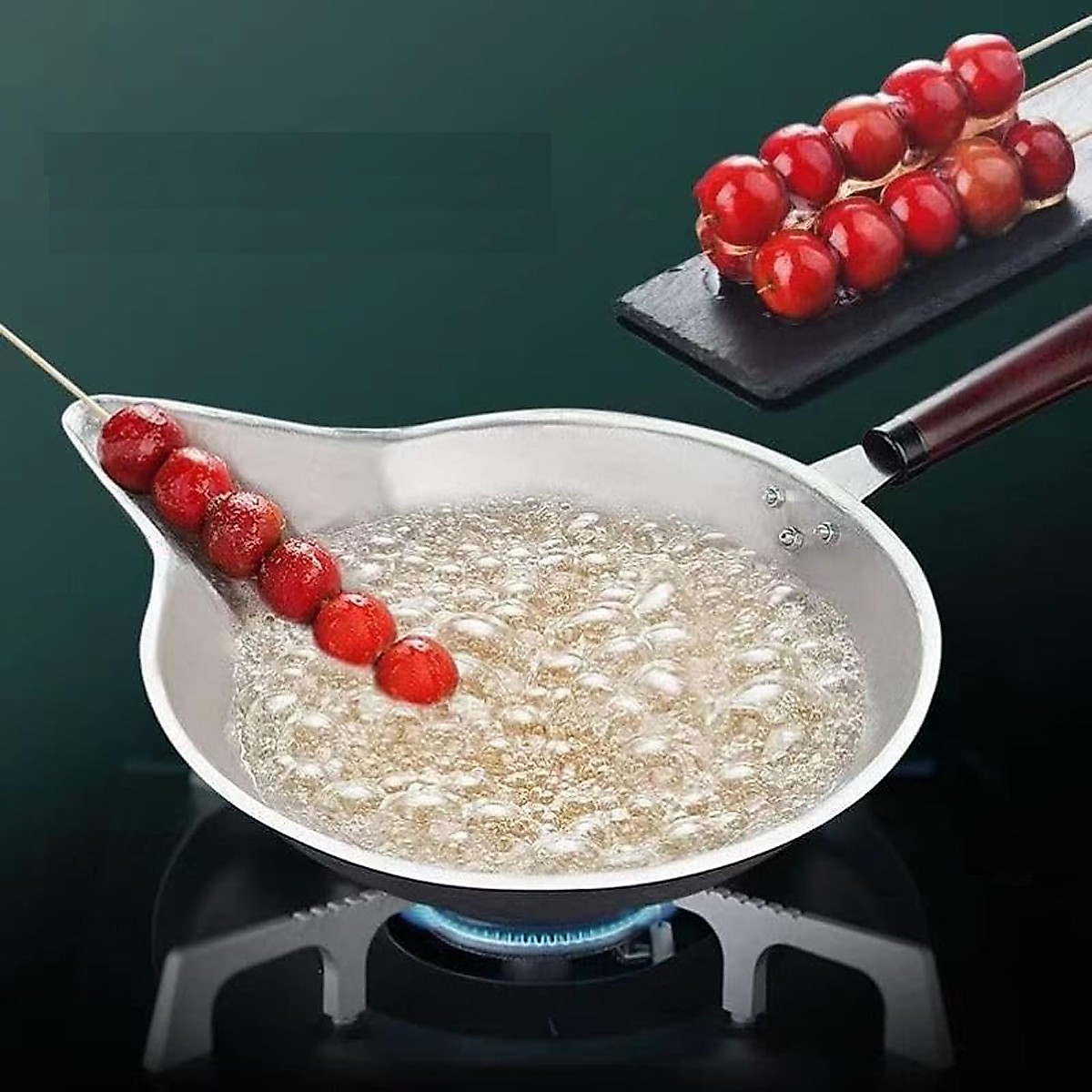 BinaryABC Tanghulu Sugar Pan,Sugar Dipping Pan,Chocolate Snacks Candy Melt Pot,Pre Seasoned Wok Cheese Melting Pots,Milk Cast Iron Grilling Wok(Stainless Steel)