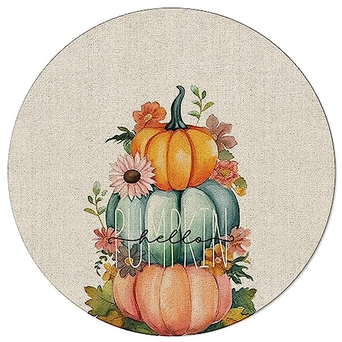 Harvest Pumpkin Round Area Rug 5ft,Washable Outdoor Indoor Carpet Runner Rug for Bedroom,Kitchen,Living Room,Office,Area+Rug Large Bath Door Desk Floor Mat Fall Thanksgiving Autumn Flower Leaves