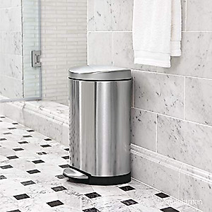 simplehuman 6 Liter / 1.6 Gallon Semi-Round Bathroom Step Trash Can, White Steel