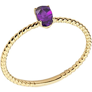 Dainty 10k Yellow Gold Stackable Oval-Shaped Amethyst Rope Engagement/Promise Ring (Size 7)