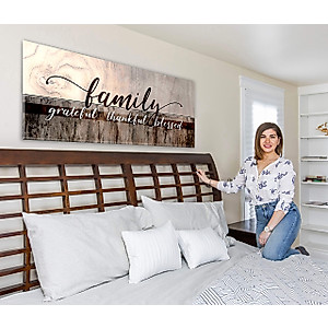 Sense Of Art | Family Grateful Thankful Blessed | Family Wall Decor | Christian Wall Decor | Family Signs | Blessed Wall Decor | Home Decorations (Brown, 42 x 19)