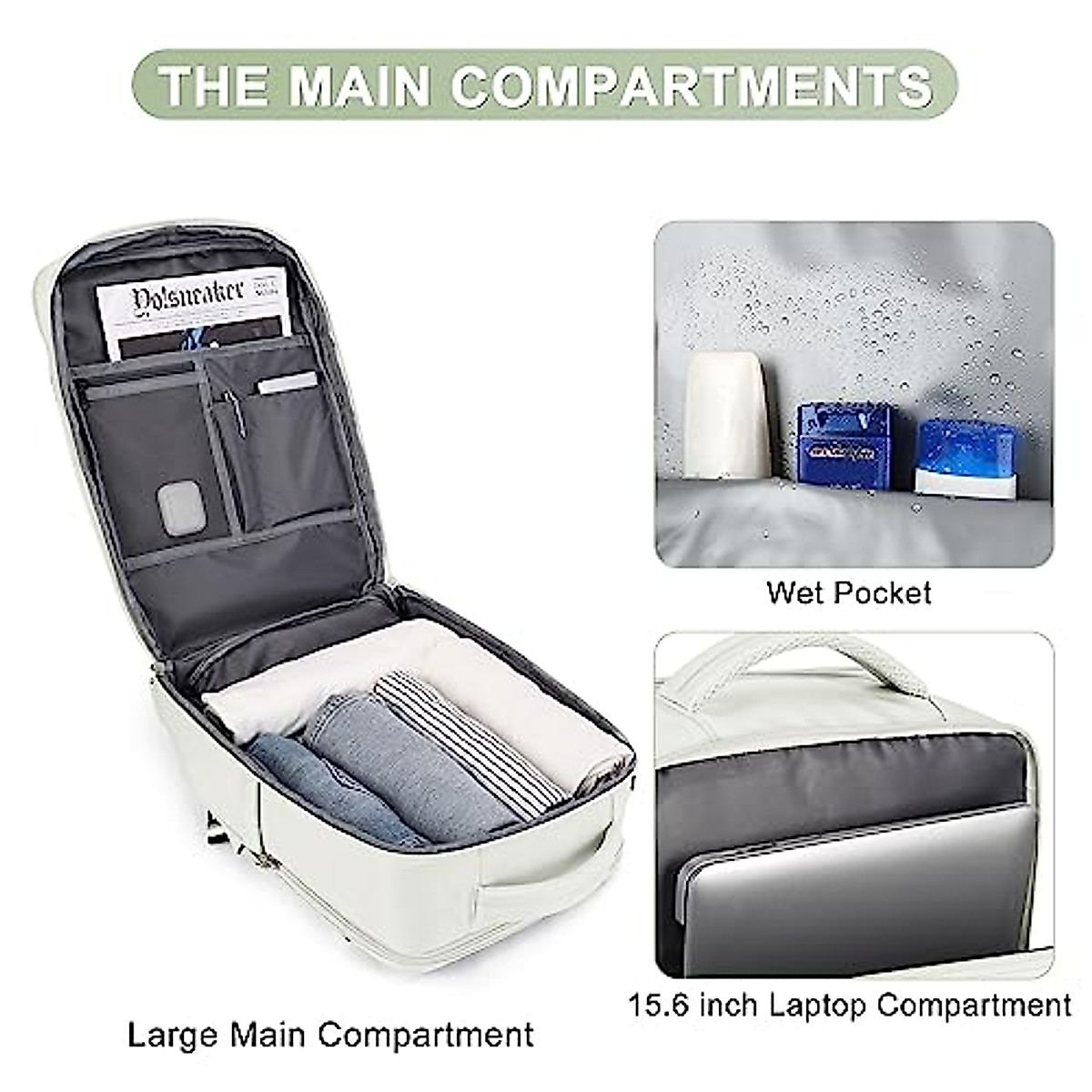 coofay Travel Backpack For Women Men Airline Approved Carry On Bags For Airplanes Underseat Luggage Backpack For Traveling On Airplane Personal Item Travel Bag For Airlines White
