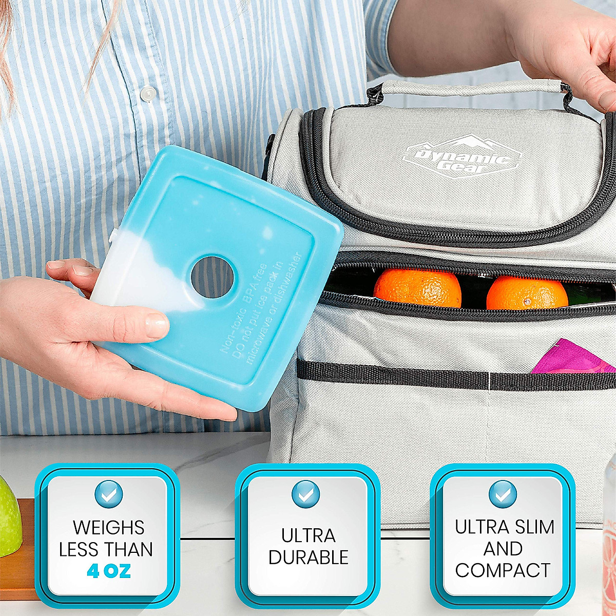 Dynamic Gear Reusable Ice Packs (6 Pack) for Lunch Box - Slim, Lightweight Freezer Cold Packs for Coolers, Lunch Boxes & Camping