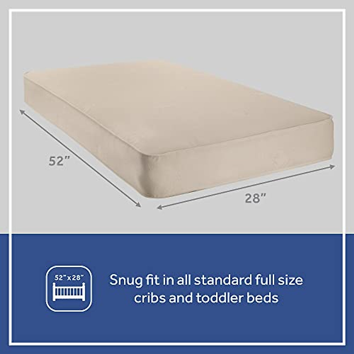 Sealy Baby Cotton Cozy Rest Breathable 2 Stage Waterproof Crib Mattress plus Toddler Bed Fit, 204 Coils & Soft Coton Cover, GREENGUARD Gold Certified, Safety & Quality Tested, Made in USA, 52'X28'