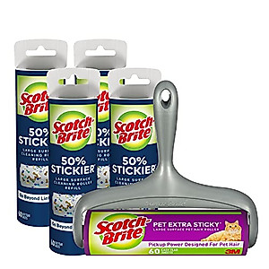 Scotch-Brite Pet Extra Sticky Large Surface Roller, Designed for Pet Hair (60 Sheets) + Scotch-Brite 50% Stickier Large Surface Roller Refill, 60 Sheets (Pack of 4), 240 Sheets Total