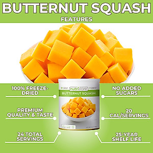 Nutristore Freeze Dried Butternut Squash | Vegetables for Healthy Snack or Long Term Storage | Emergency Survival Canned Food Supply | Bulk #10 Can Veggies | 25 Year Shelf Life | 24 Servings