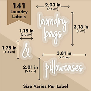 Talented Kitchen 141 Laundry Room Labels for Jars and Containers, Preprinted White Script Stickers for Linen Closet, Bathroom Organization, Cleaning Supplies (Water Resistant)