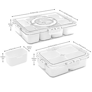 NEXUS2YOU Snack Box Divided Serving Tray with Lid & Handle Snackle Box Organizer Portable Charcuterie Container Food Storage Containers Veggies Fruit Nuts Candy Picnic (Pack of 2) 8 cup & 4 cup
