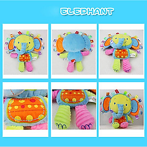 StoHua Baby Tags Toy, Taggie Security Blanket Elephant Stuffed Toy, Baby Plush Sensory Tag Toy with Ribbons & Rattle,Baby Gifts for Newborns,Infant