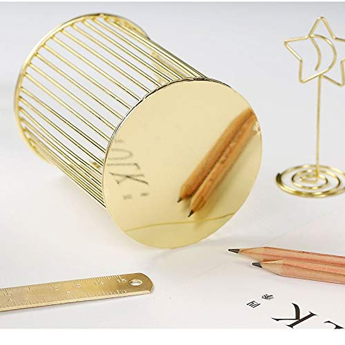 Gold Metal Pen Holder for Desk, Makeup Brushes Cup, Pencil Holders, Office&Home Organizer