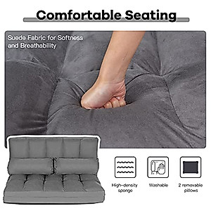 COSTWAY Floor Sofa Couch with 2 Pillows, Foldable 6-Position Adjustable Lazy Sofa Bed Sleeper with Metal Frame, Soft Suede Fabric, Gaming Playing Lounge Recliner for Adults (Grey)