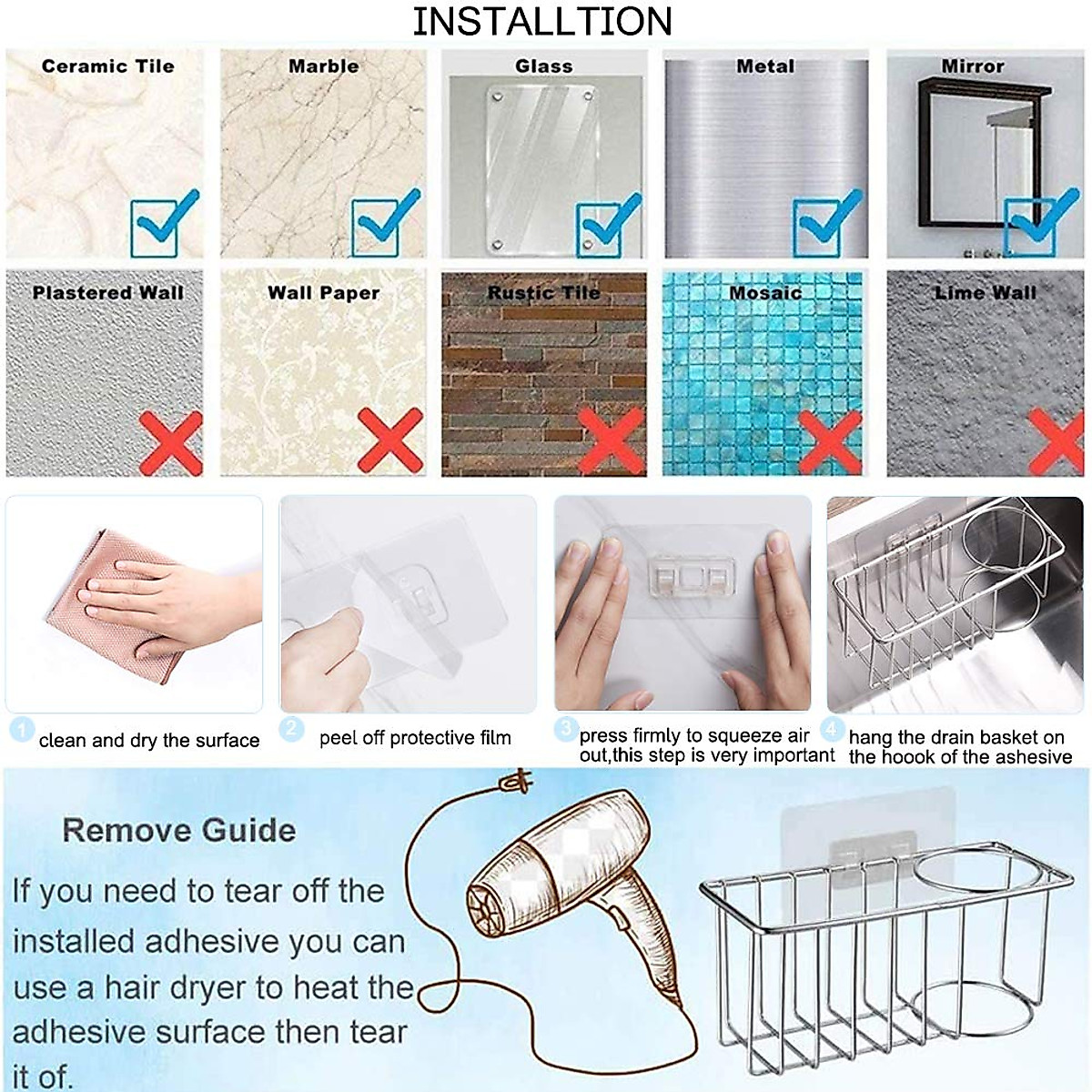 OUKALU Sink Organizer Adhesive Sponge Holder with Brush Holder, 2-in-1 Sink Caddy for Kitchen, SUS304 Stainless Steel Rustproof Waterproof,No Drilling