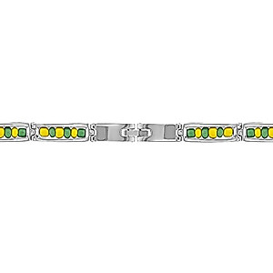 Stainless Steel Unisex Link Wristband Inside Green and Yellow Beaded Babalawo Orula Bracelet 7" - Babalawo Orula Unisex Bracelet