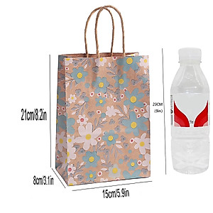 24pcs Floral Pattern Kraft Paper Bag Gift Bags with Handles for Party Favors, Mothers Day, Weddings, Birthday Celebration, Baby Shower,8.26×5.9×3.14inch