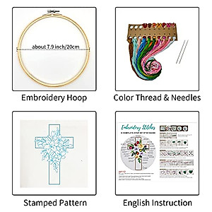 Louise Maelys Cross Lily Pattern Embroidery Starter Kit,Cross Stitch Kits for Adults with Embroidery Hoop Needles Threads Instruction -Easter Jesus