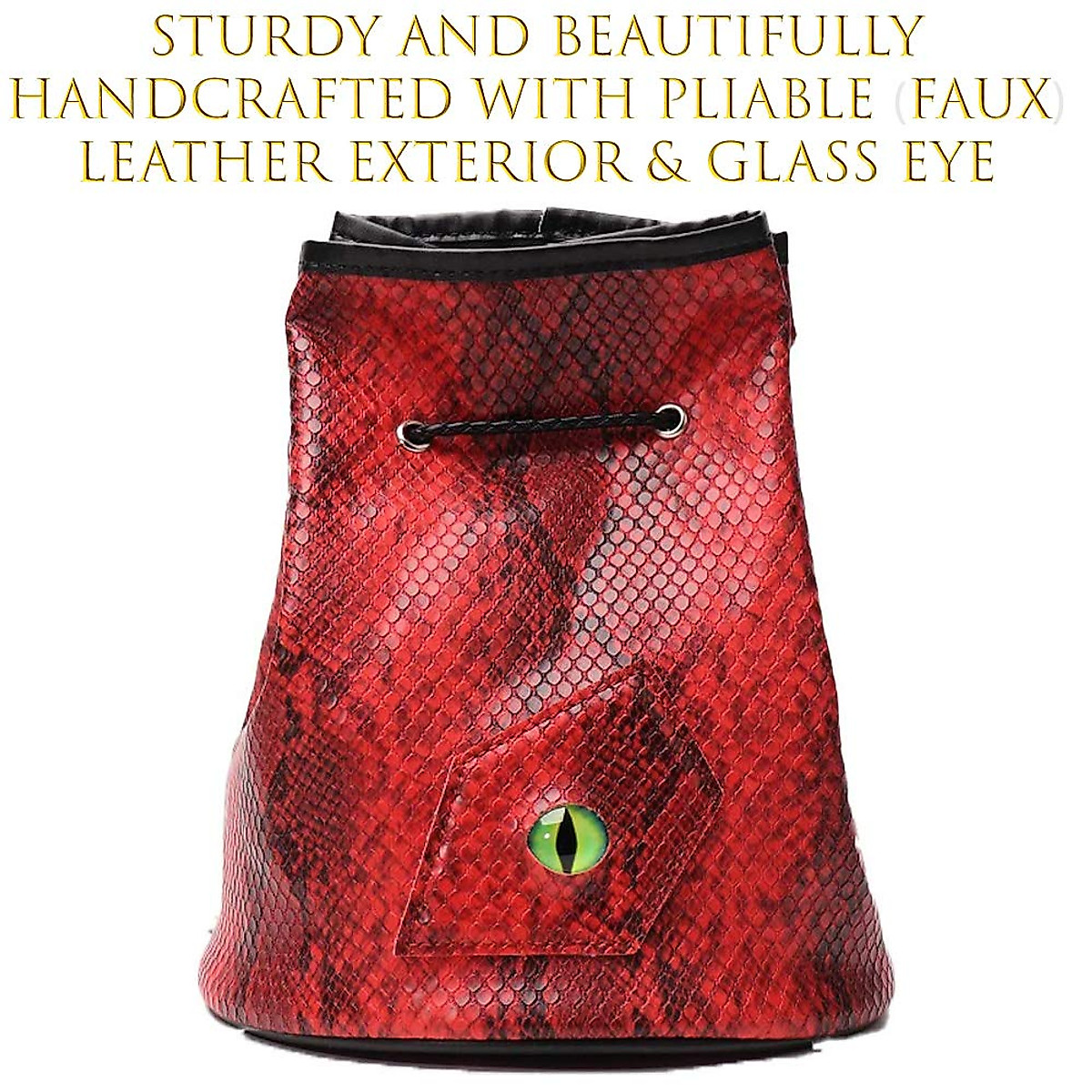 Grinning Gargoyle – Massive Dice Bag with 7 Pockets - 500 Die Capacity Die Pouch with 7 Pockets – Deluxe Dragon Skin Design with Eye (Red)