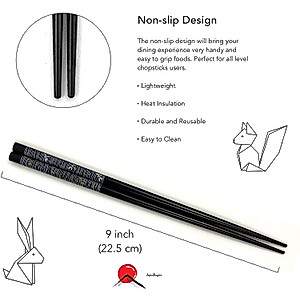 JapanBargain 3647, Bamboo Chopsticks Reusable Japanese Chinese Korean Wood Chop Sticks Hair Sticks 5 Pair Gift Set, Dragonfly Pattern Dishwasher Safe, 2 Packs
