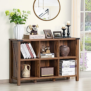 Joaxswe Farmhouse 6 Cube Book Shelf, Wood 3 Tier Storage Organizer Bookshelf, Brown Walnut 47" Horizontal Cubby Bookcase with Legs, Rustic Entryway Book Case, Long Display Cabinet for Bedroom, Office