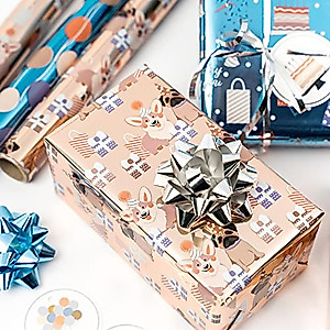 WRAPAHOLIC Birthday Wrapping Paper Roll - Adorable Dogs and Colorful Balloons with Metallic Foil Shine - 4 Rolls - 30 Inch X 120 Inch Per Roll