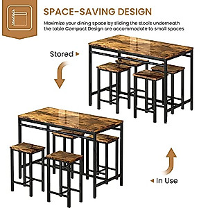 Recaceik Dining Table Set for 4 Bar Kitchen Table and Chairs for 4, 5 Piece Dining Table Set Counter Height Dinner Table with 4 Bar Stool, Dining Room Breakfast Table Set for Apartment
