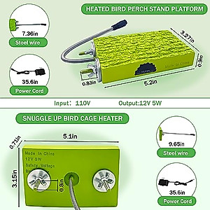 2-Pack Bird Heater for Cage Bird Warmer Snuggle-Up Perch Stand for Parrots, Small Pet Birds, Mini Macaw, Conure, African Grey, Hamsters, Chinchillas and Hedgehogs, 12V 5W