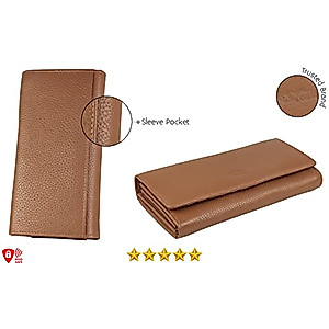 Mou Meraki Women RFID Blocking Real Leather Bifold Wallets For Women-Shield Against Identity Theft (Pebble Cognac)